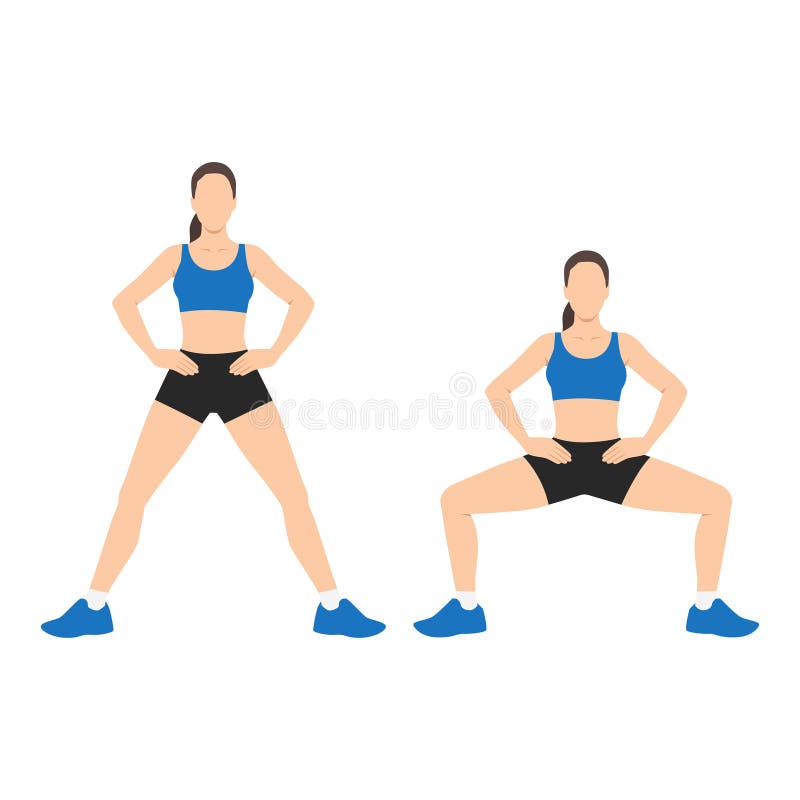 Woman Doign Wide Squats Or Sumo Squat Exercise Workout For The Buttocks And Hips Stock Vector
