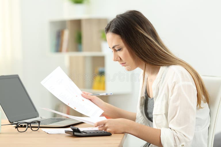 Woman Doing Accounting Comparing Documents Stock Photo - Image of ...