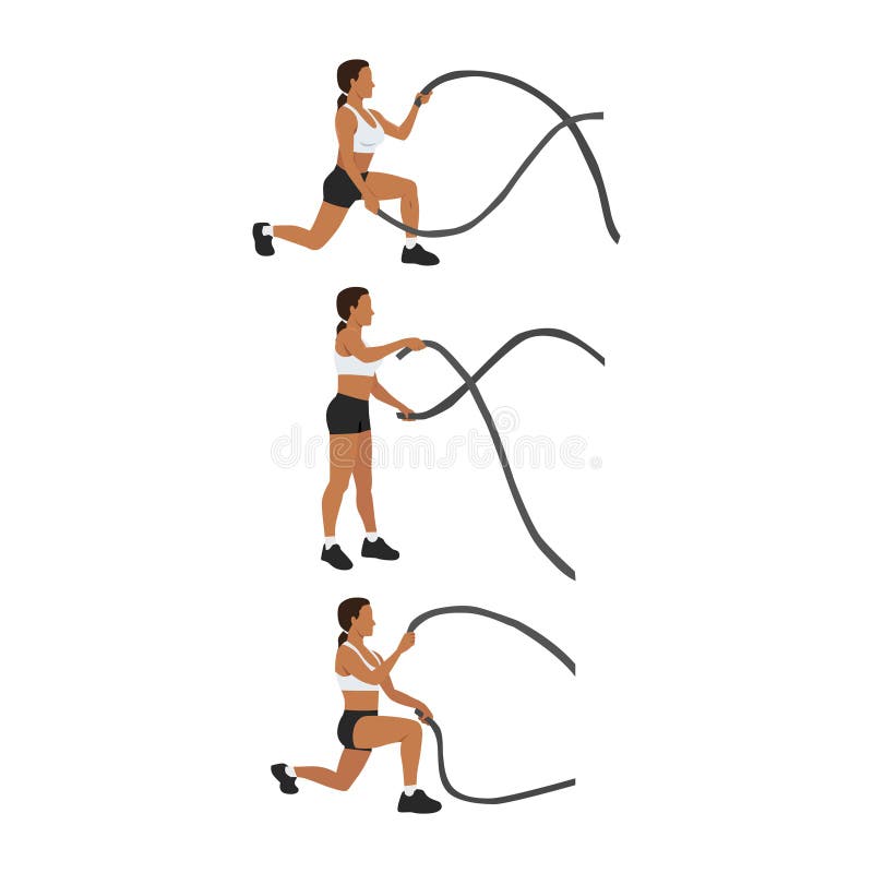Woman Doing Battle Rope Reverse Lunges Exercise Stock Illustration ...