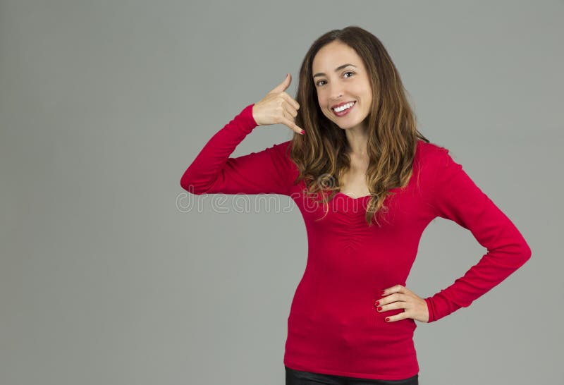 Woman Doing Calling Gesture Stock Photo - Image of smile, calling: 56606890