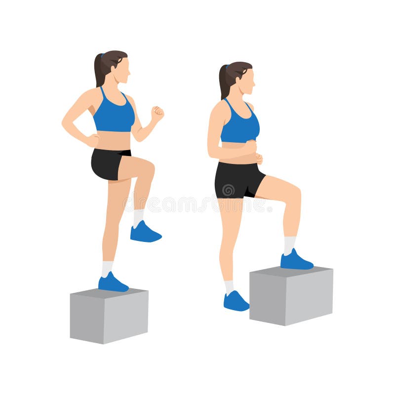 Woman Doing Chair Step Ups Exercise. Stock Vector - Illustration of ... Woman Doing Chair Step Ups Exercise. Stock Vector - Illustration of ...