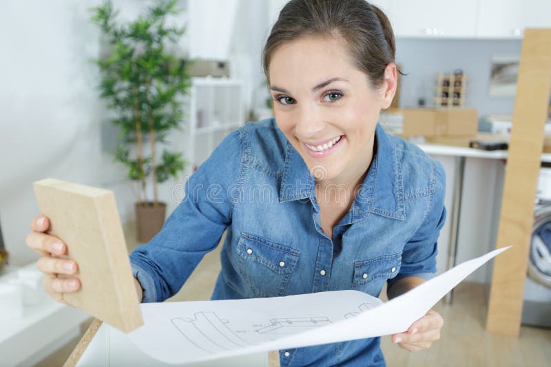 Woman Doing Diy with Plan at Home Stock Photo - Image of hoping, person ...