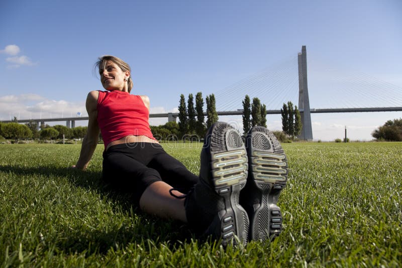 Woman Doing Exercise Outdoor Stock Image - Image of adult, athletic ...