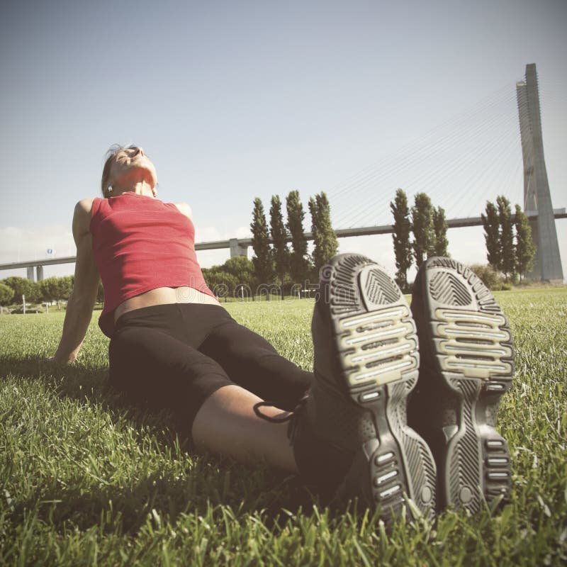 Woman Doing Exercise Outdoor Stock Photo - Image of healthy, green ...