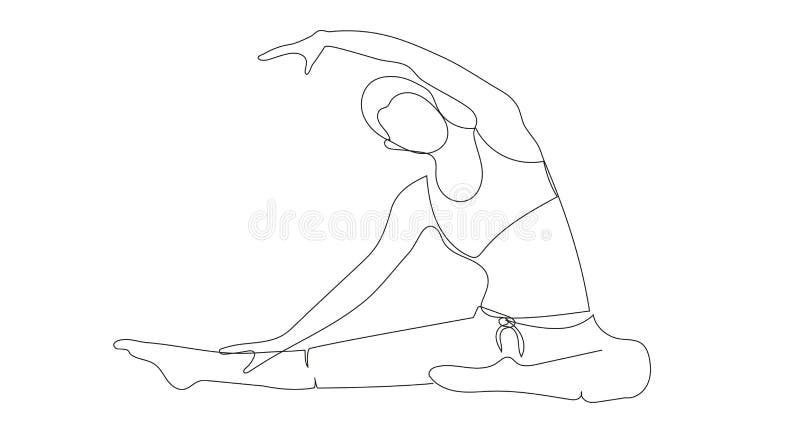 Woman Doing Exercise In Yoga Pose Continuous Line Drawing Stock