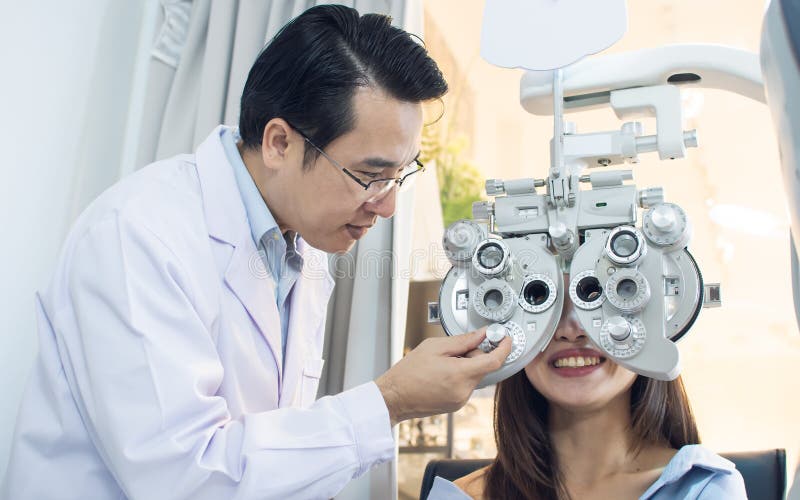 Woman Doing Eyes Test in Optical Lab Stock Image - Image of exam ...