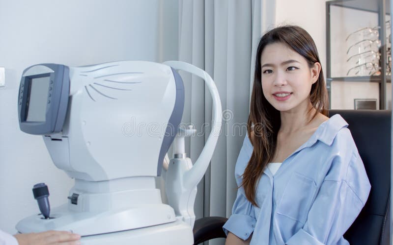 Woman Doing Eyes Test in Optical Lab Stock Image - Image of ...