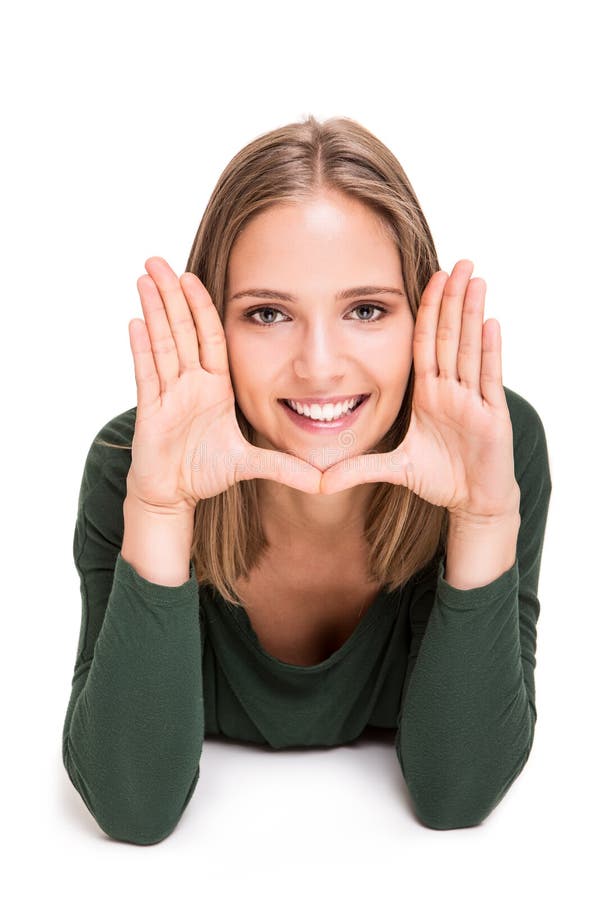 Woman doing a hand frame stock image. Image of sign, smiling - 41875175