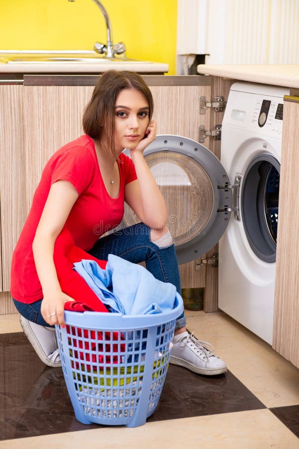 The Woman Doing Laundry at Home Stock Image - Image of hygiene ...