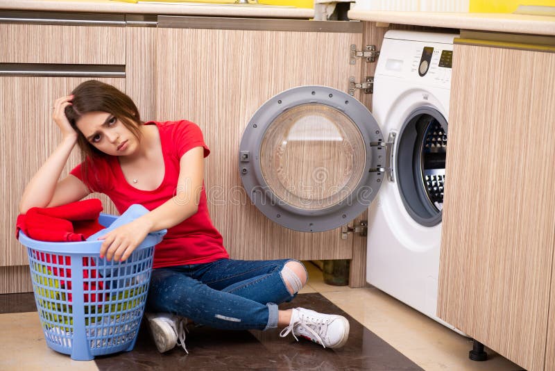 The Woman Doing Laundry at Home Stock Image - Image of housekeeping ...