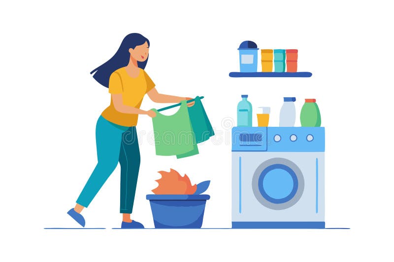 Woman Doing Laundry with Washing Machine in Modern Home, Sorting ...