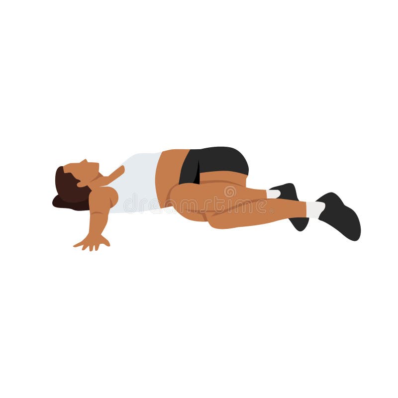 Woman Doing Lying Low Back Twist Stretch Exercise. Stock Vector ...