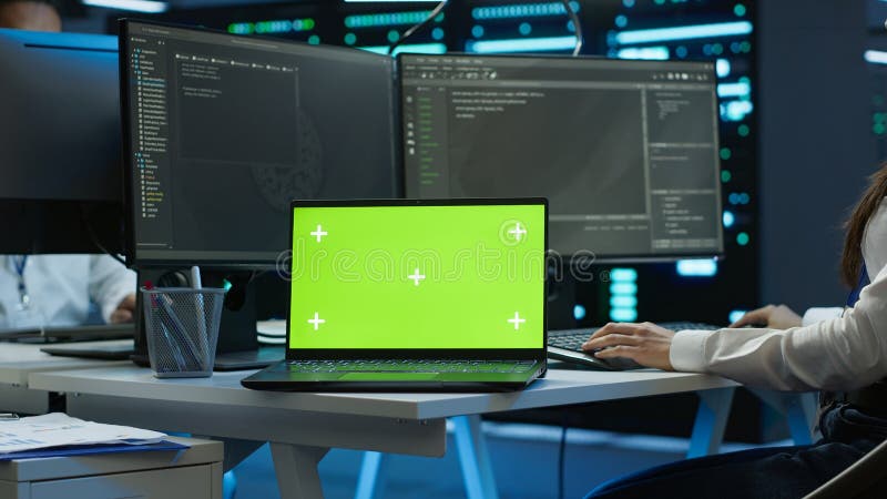 Woman Doing Maintenance on Server Room Infrastructure Using Mockup ...