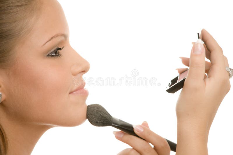 Beautiful Girl Putting on Makeup in the Mirror Stock Image - Image of ...