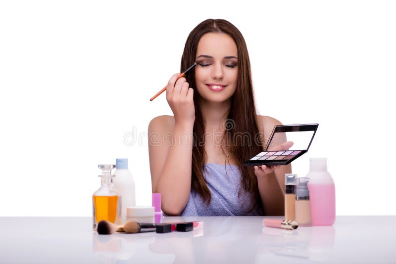 The Woman Doing Makeup Isolated on White Stock Photo - Image of ...