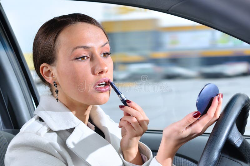 Woman is Doing Makeup on the Run Stock Image - Image of copy, hands ...