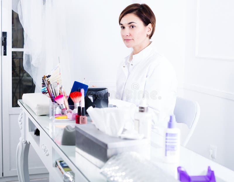 Woman Doing Nails Displaying Her Workplace Stock Photo - Image of ...