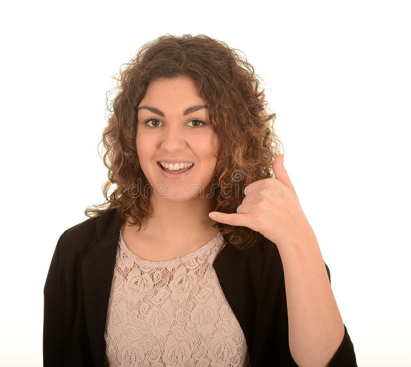 Woman doing phone sign stock photo. Image of gesture - 38324488