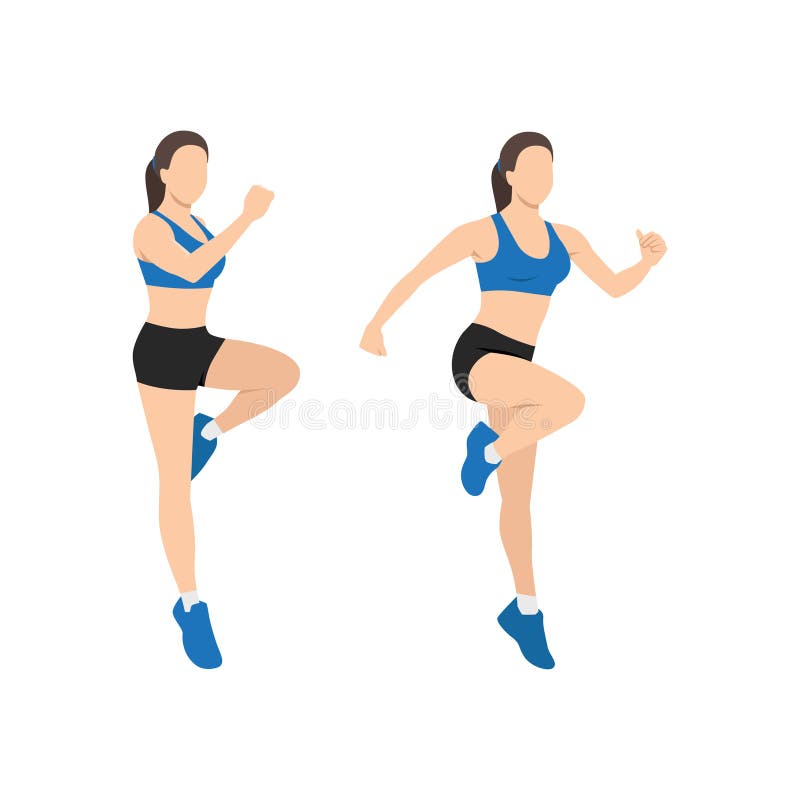 Woman Doing Power Skips Exercise. Flat Vector Stock Vector ...