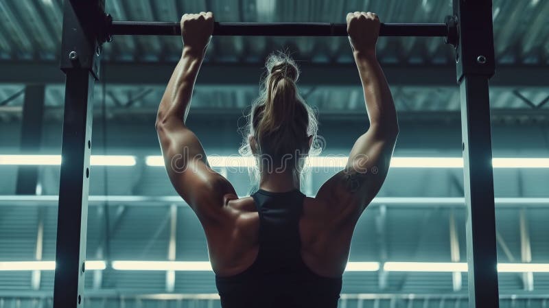 Woman Doing Pull Ups in a Gym Stock Illustration - Illustration of center, strength: 323962974