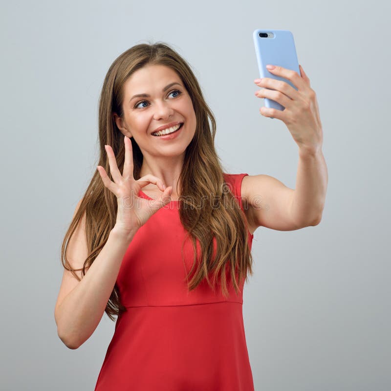 Woman Doing Selfie Showing Ok Gesture Stock Photo - Image of adult ...