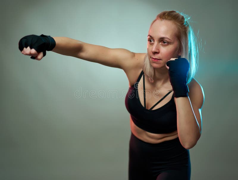 Woman doing shadow boxing stock image. Image of attractive - 170915597