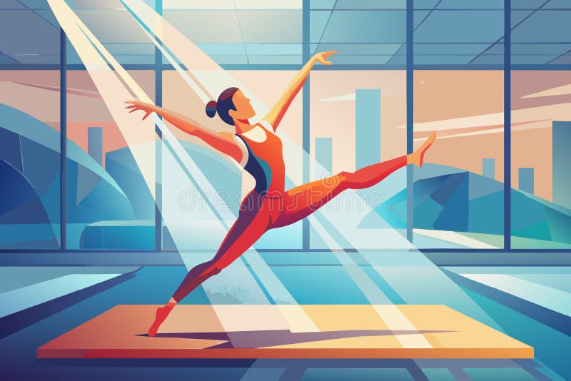 A Woman is Doing a Split on a Mat in Front of a Window Stock ...