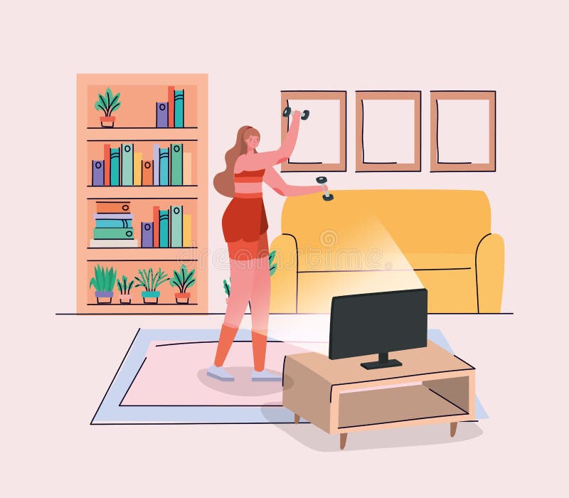 Woman Doing Sport in Front of Computer Vector Design Stock Vector ...