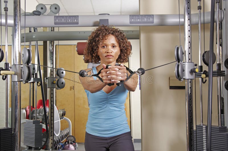 Woman Doing Standing Rows in a Gym Stock Photo - Image of american ...