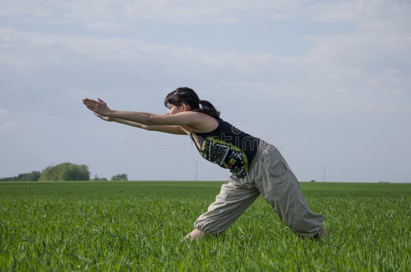 Woman Doing Stretching Outdoors in the Field Stock Image - Image of ...