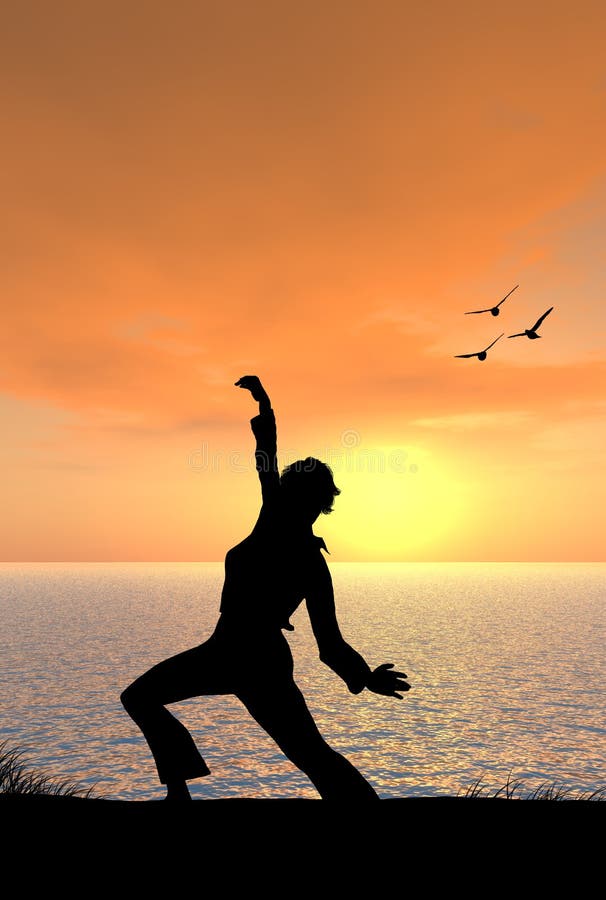 Sunset Tai Chi on a beach stock photo. Image of orange - 4817114