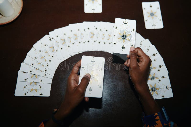 Woman Doing Tarot Spread stock image. Image of night - 317265061
