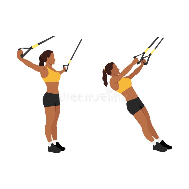 Man Doing TRX Suspension Strap Rows Exercise. Stock Vector ...