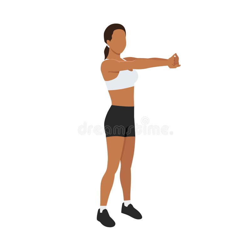 Woman Doing Upper Back Stretch Exercise Stock Illustration ...