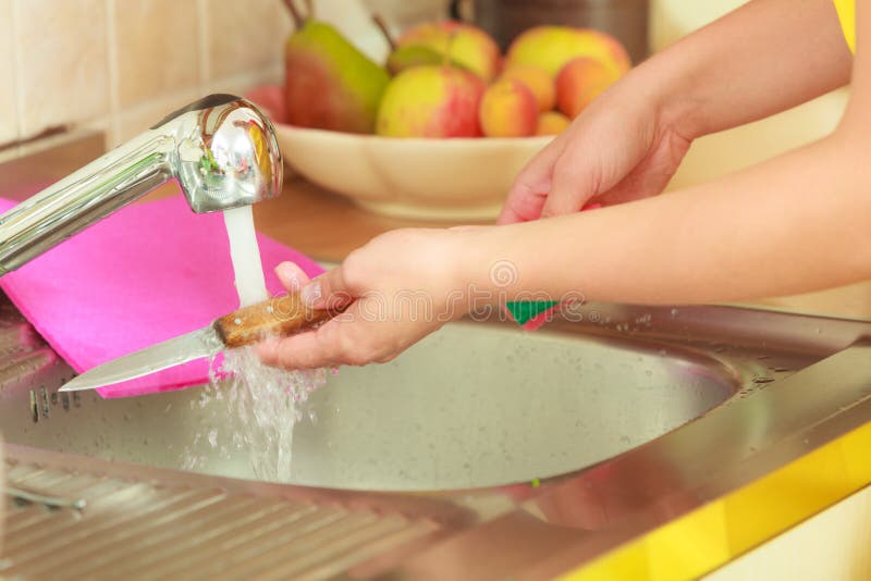 Woman Doing the Washing Up in Kitchen Stock Photo - Image of home ...