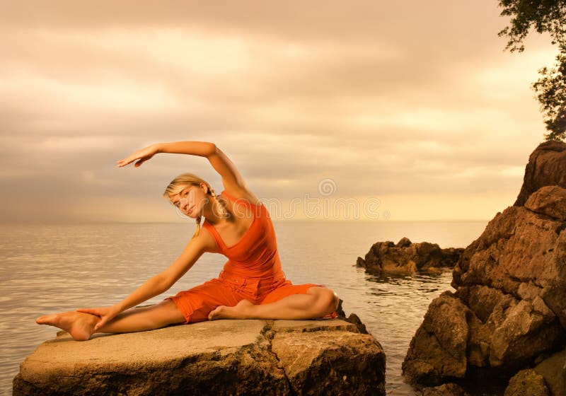 Woman doing yoga exercise stock image. Image of morning - 5837545