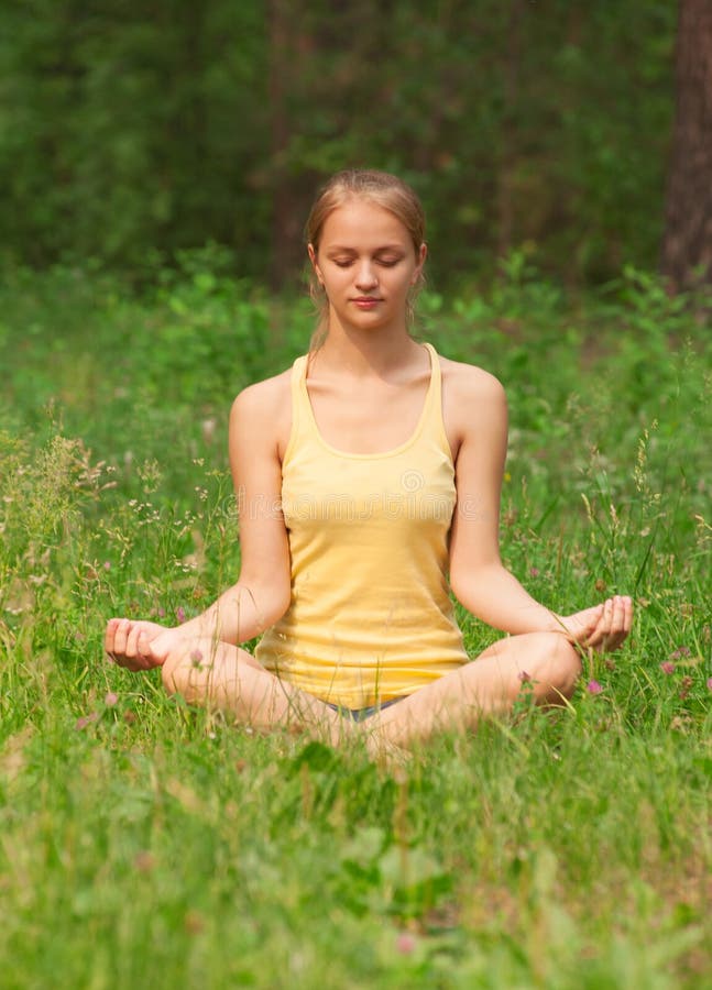 Woman Doing Yoga Meditation Stock Image Image Of Concentration Green