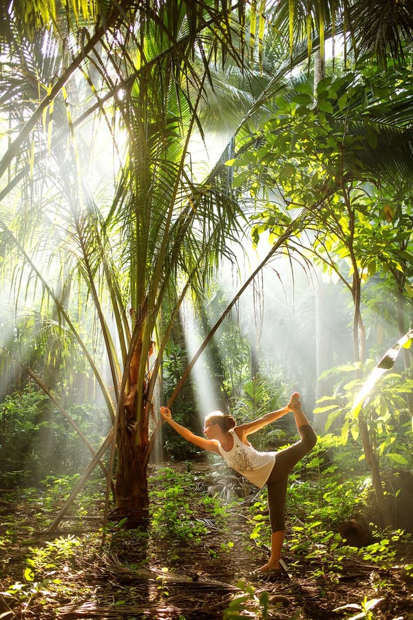 Woman Doing Yoga Outside in Jungle Stock Image - Image of jungle ...