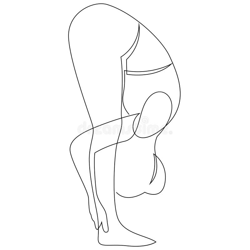 Woman Doing Yoga Standing Forward Bend Pose. Continuous Line Drawing ...