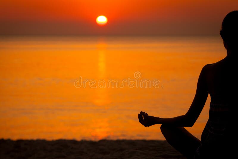 Hand of Woman Meditating in a Yoga Pose on Beach Stock Image - Image of ...