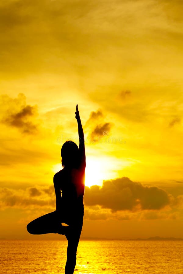Woman Doing Yoga at Sunset Time Stock Image - Image of sport, lady ...