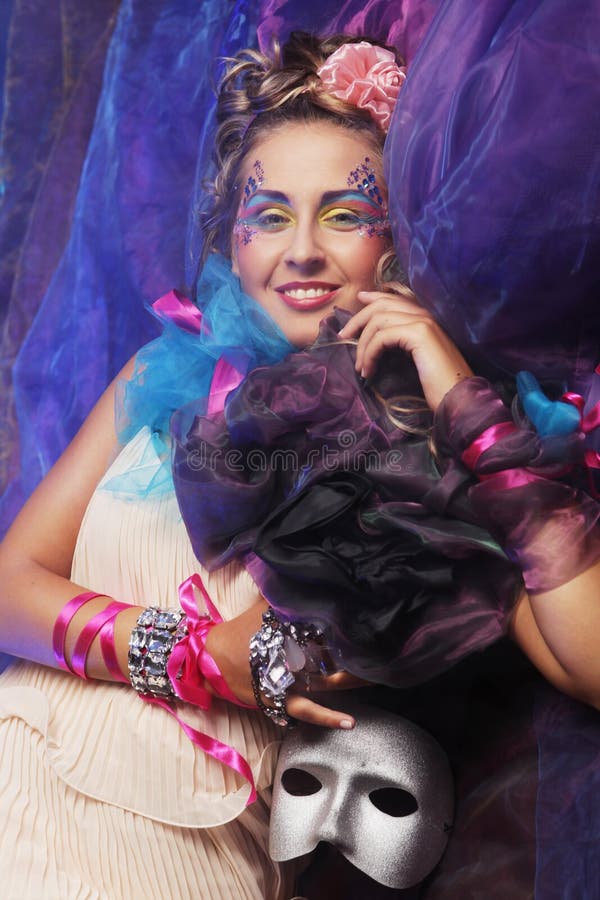 Woman in Doll Style with Mask. Stock Photo - Image of glitterball ...