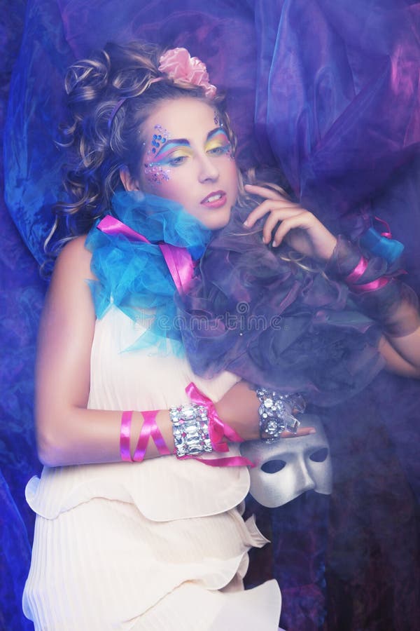 Woman in Doll Style with Mask. Stock Photo - Image of beautiful, mirror ...