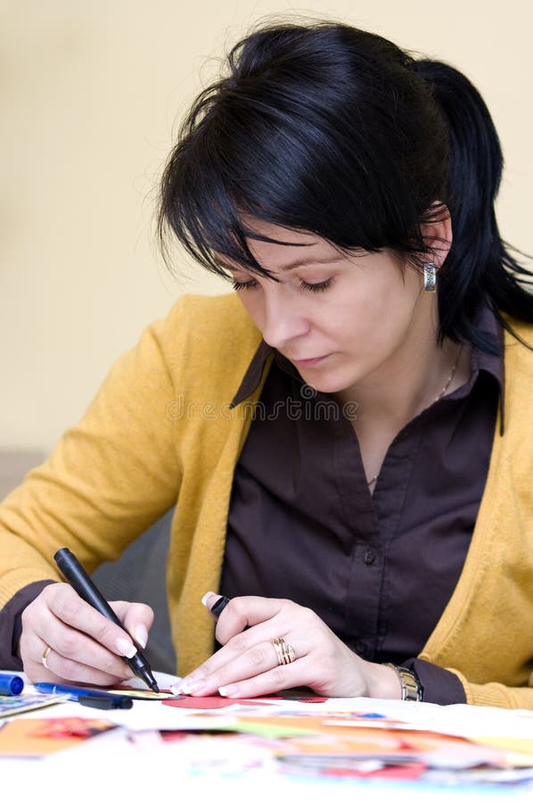 Woman drawing artwork stock image. Image of artwork, inside - 24282267