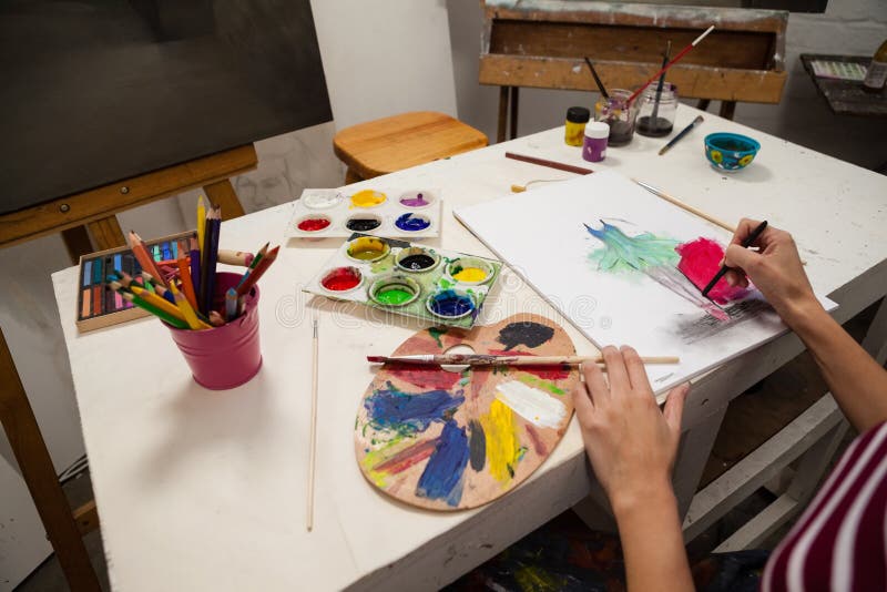 Woman Drawing on Book in Drawing Class Stock Photo - Image of female ...