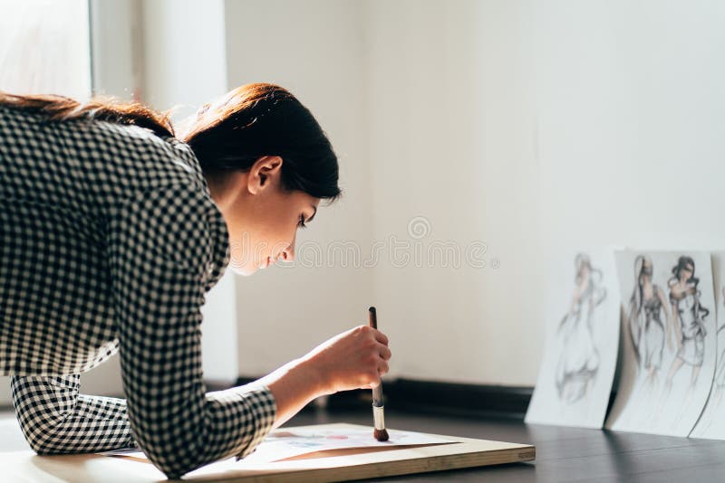 Woman Drawing at Design Studio. Art Therapy Stock Image - Image of ...