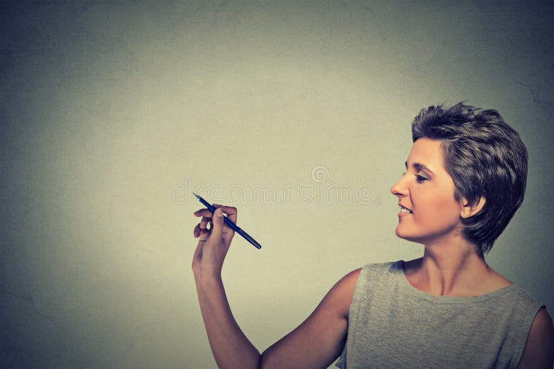 Woman Drawing Writing on Board with Empty Copy Space Stock Image ...