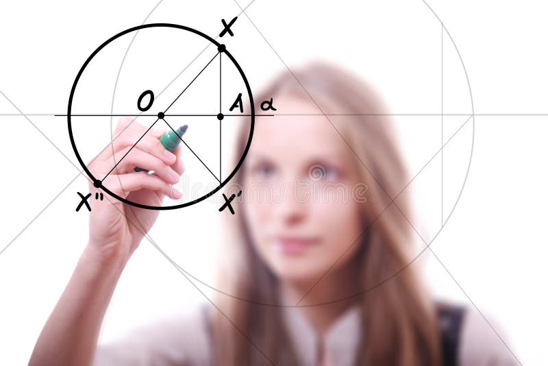 Woman Draws Geometric Shapes Stock Photo - Image of imagination ...