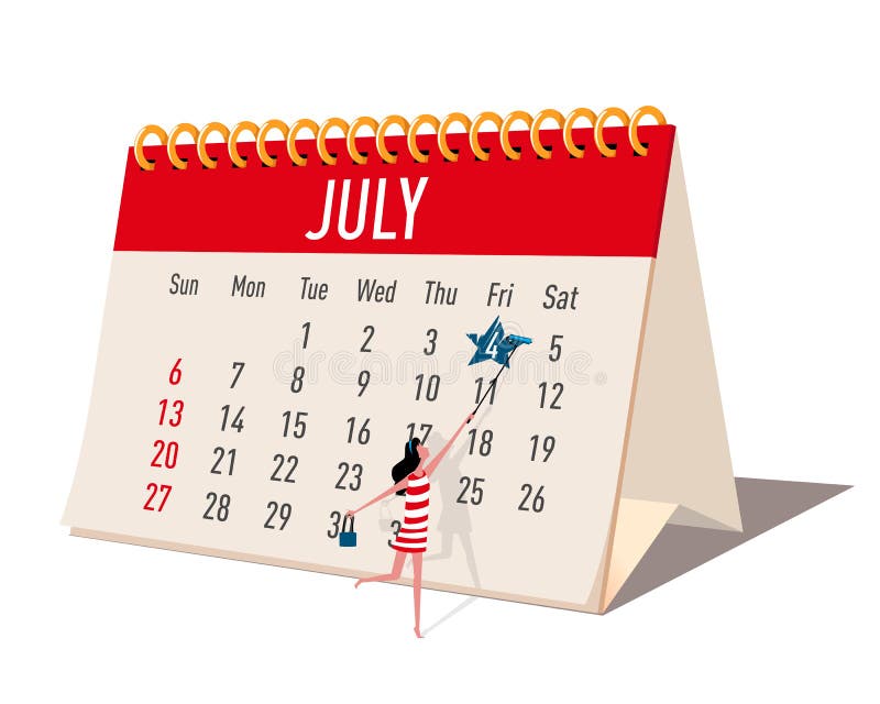 Woman Draws a Star on Calendar Marking 4th July Stock Vector ...
