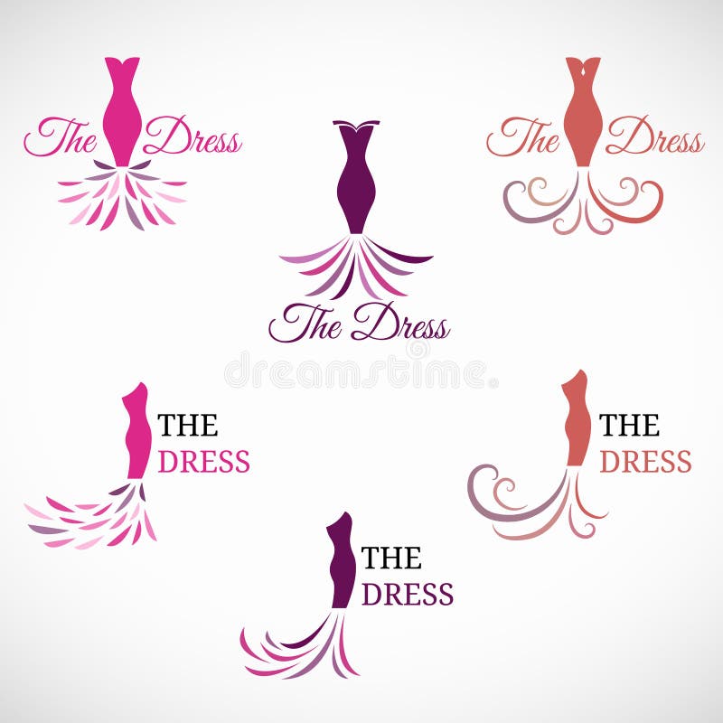 Pink Woman Dress Fashion Shop Logo Vector Set Design Stock Vector ...